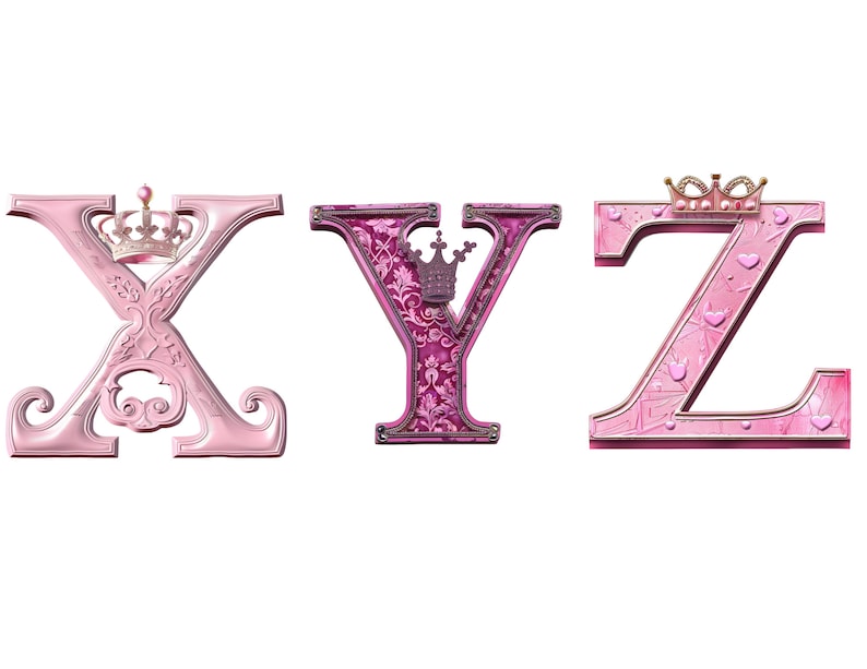 Clipart Pink Letters Alphabet PNG Digital Print Letters With Crowns ...