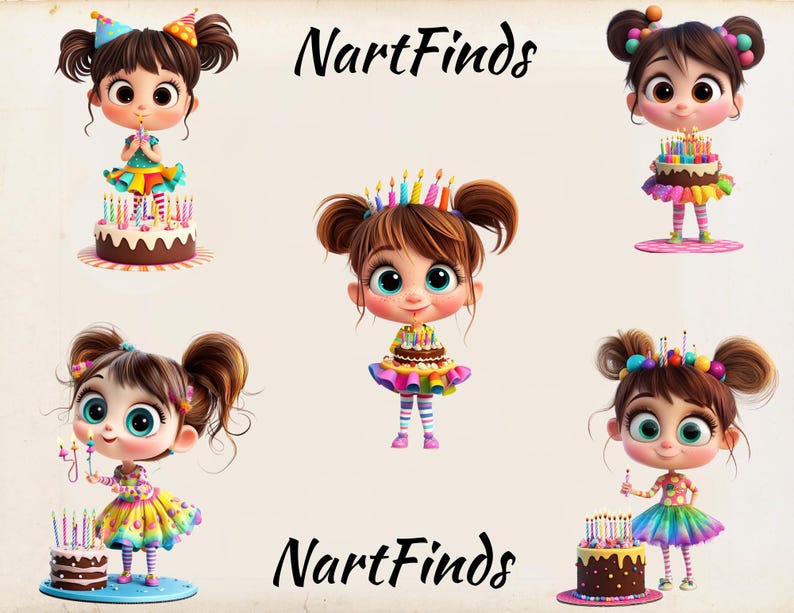 Birthday Girl Clipart, Cute Party Girl PNG, Colorful Birthday ...