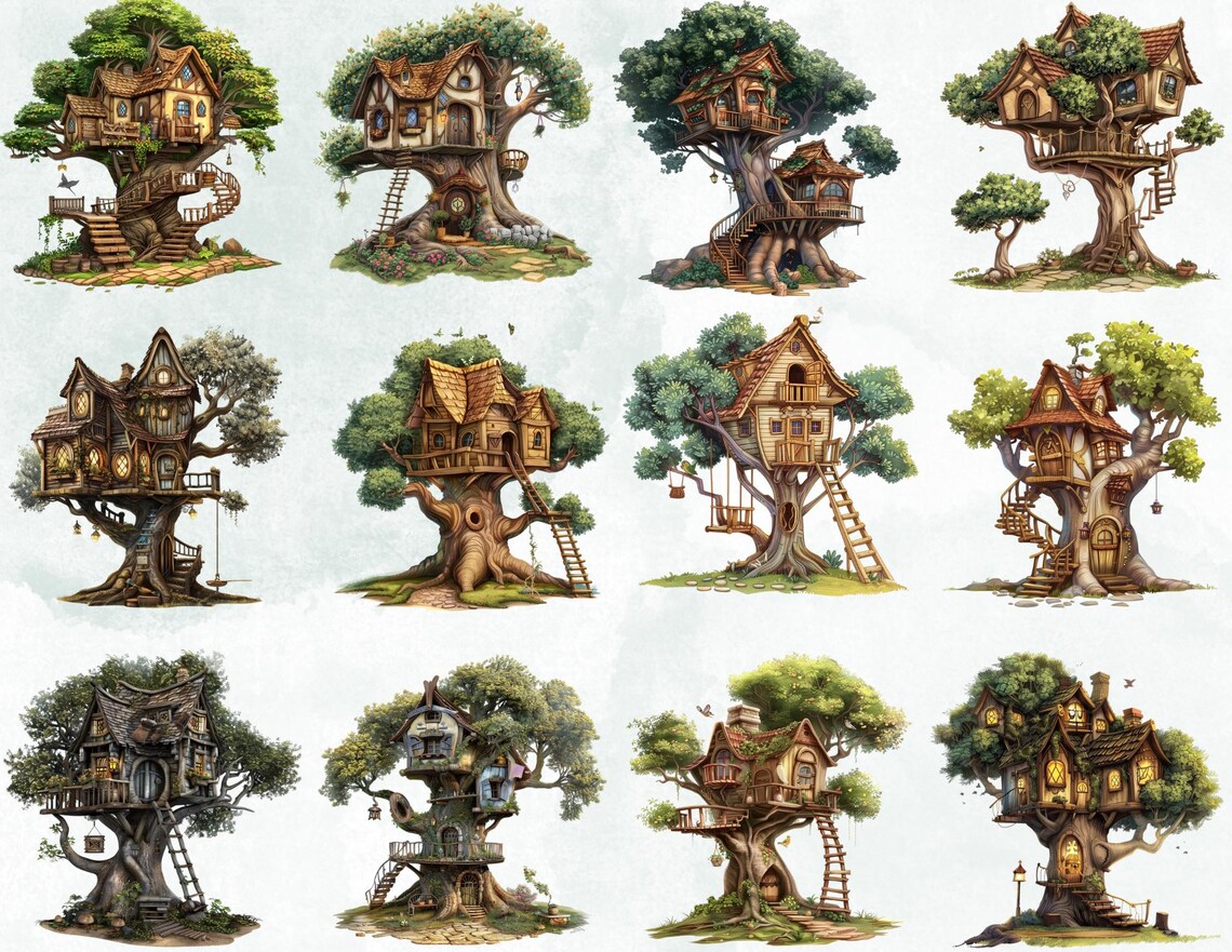 Clipart Pretty Treehouses Treehouses PNG Digital Print Magic Treehouses ...