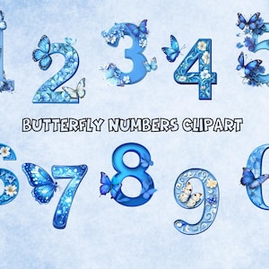 Butterfly Numbers Clipart, Blue Floral Number PNG, Elegant Number Art ...