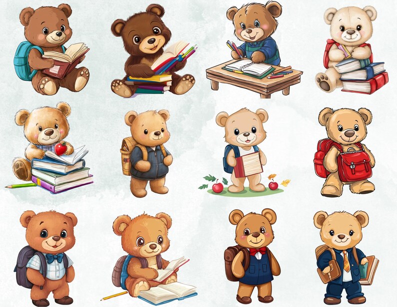 Clipart Cute School Bears | 29 Pngs | Adorable School Bear Designs ...