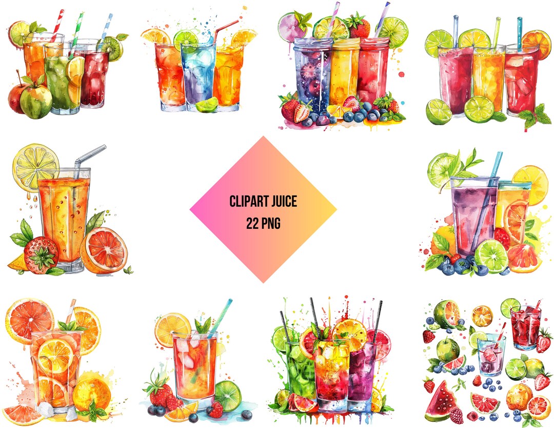 Juice Clipart | Fresh Juice Illustrations PNG | Digital Print Decor ...