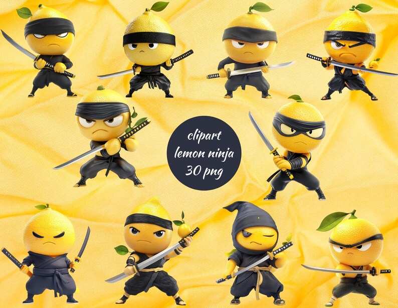 Lemon Ninja Clipart, Cute Fruit Warrior PNG, Samurai Citrus Character ...