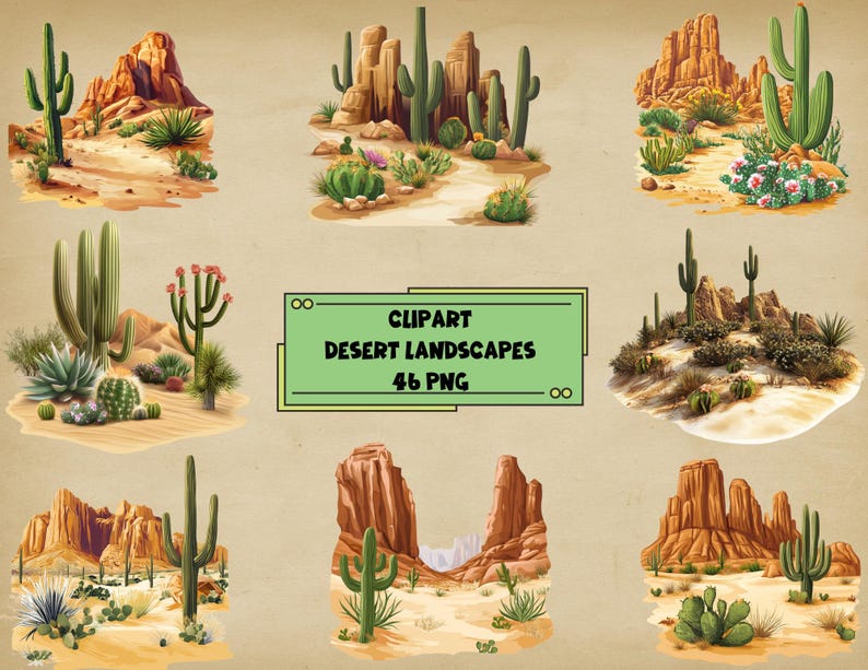 Clipart Desert Landscapes | Digital Print Cactus and Sand | PNG | Transparent Background | High ...