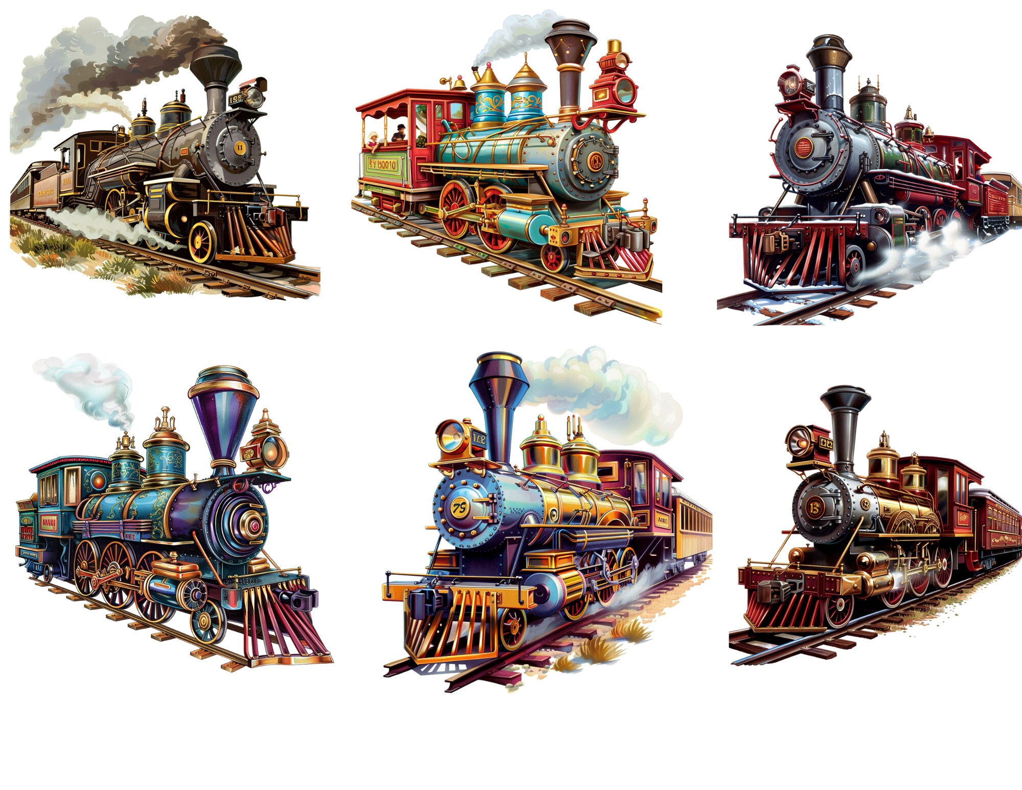 Clipart Pretty Trains | Cute Trains PNG | Digital Print Trains Decor ...