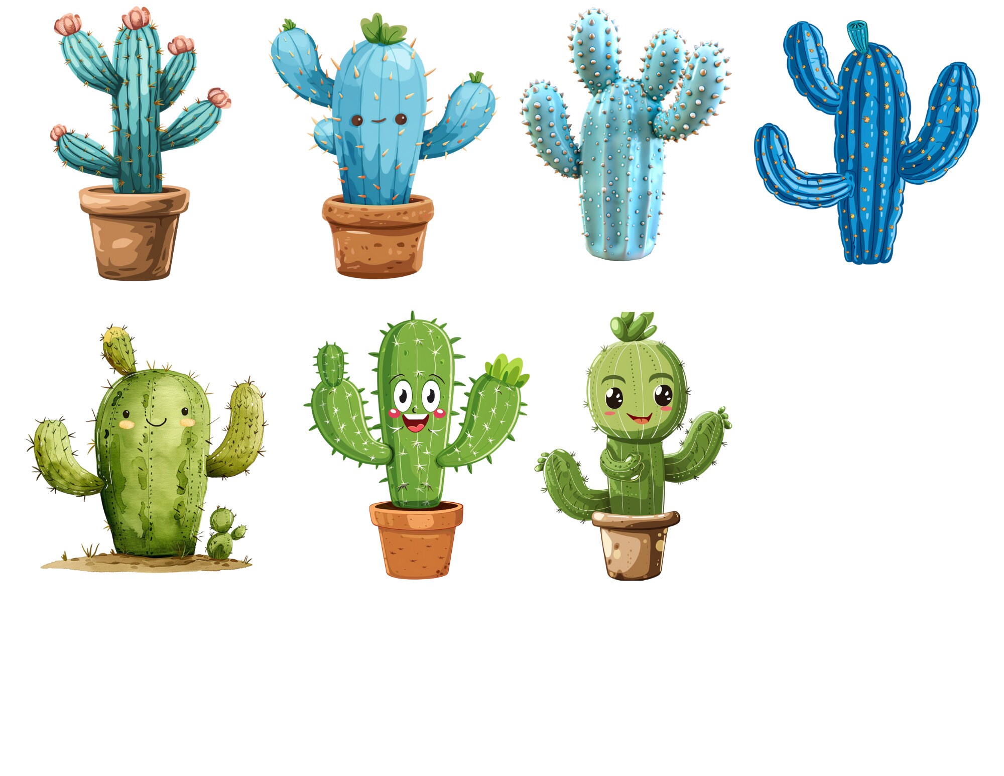Clipart Funny Cacti | Pretty Cacti PNG | Digital Print Cacti Decor ...