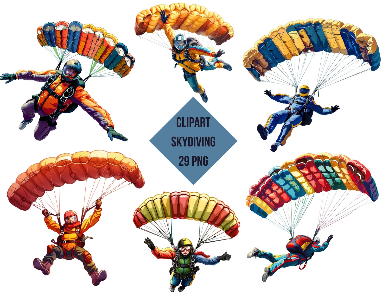 Skydiving Clipart Bundle | Colorful Parachute PNG | Digital Extreme ...