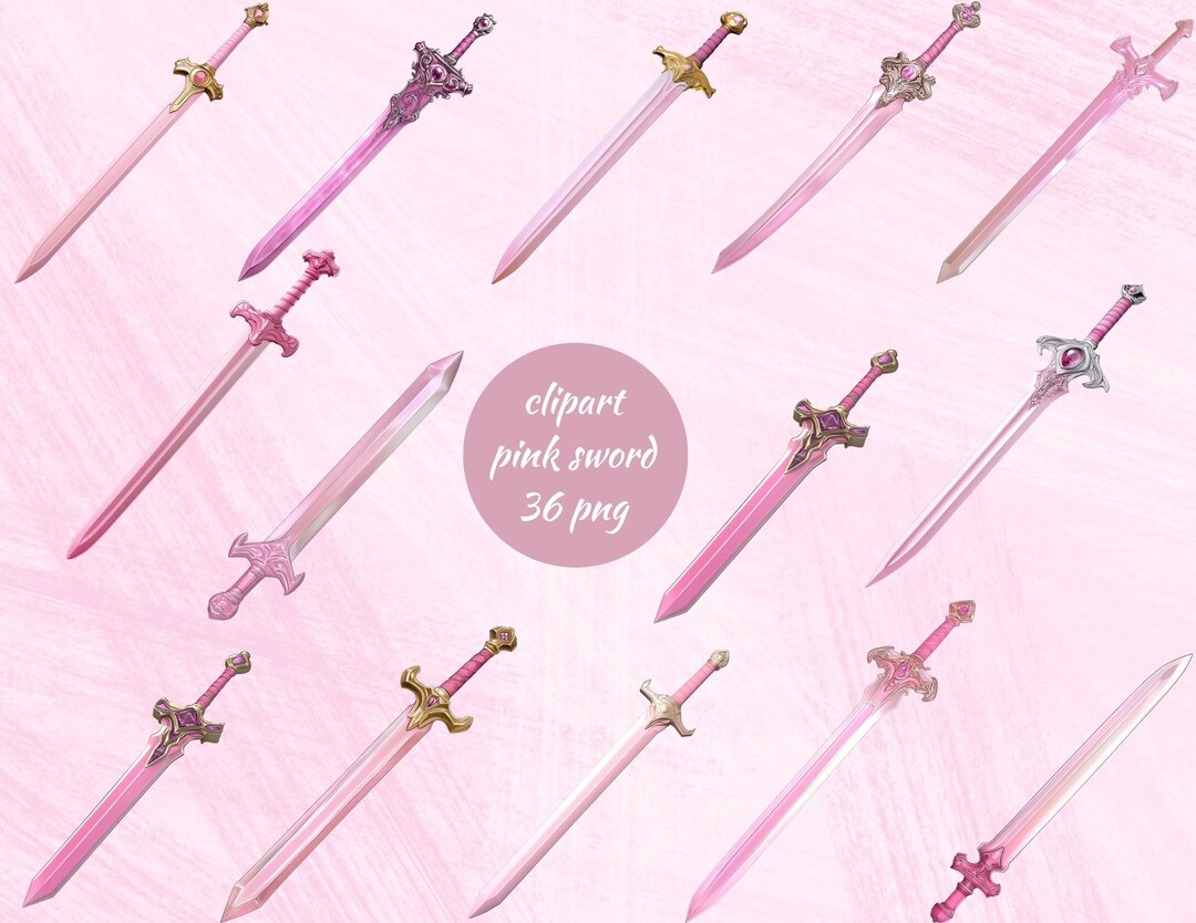 Pink Sword Clipart Bundle - 36 PNG, Fantasy Magical Weapons, Princess ...