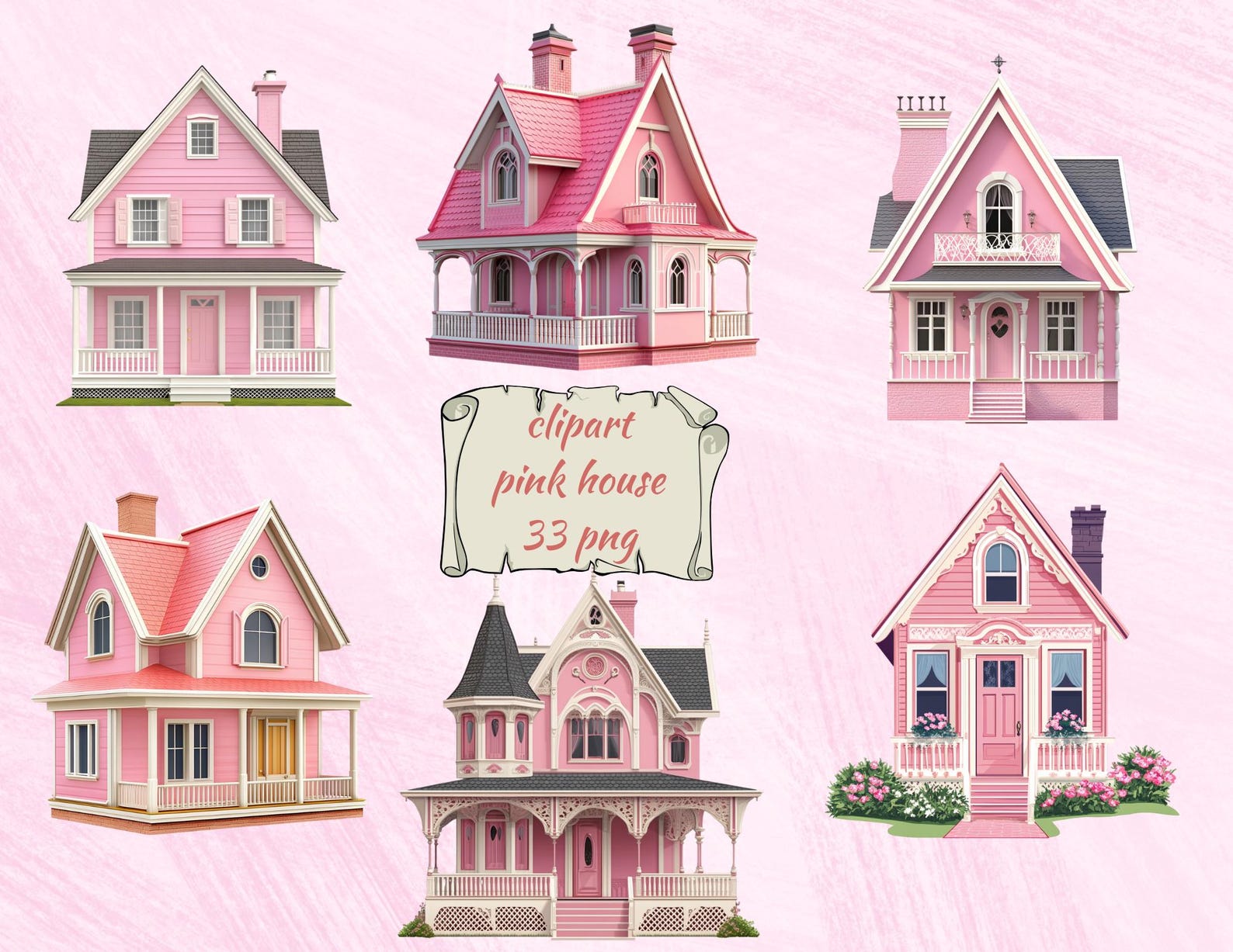 Pink House Clipart, Cute House PNG, Digital Print Pink House ...