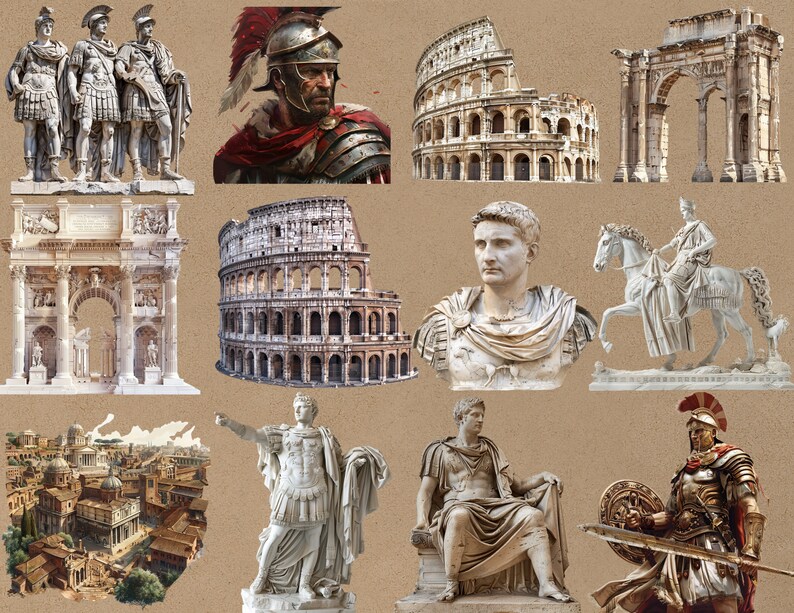 Roman Empire Clipart Print | Digital Art of Colosseum & Rome | Ancient ...