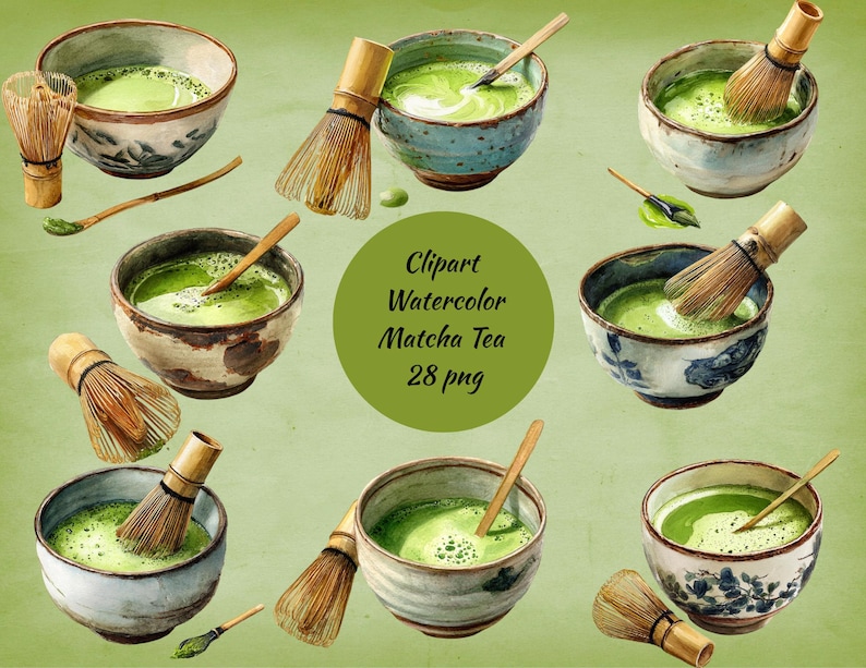 Watercolor Matcha Tea Clipart: Japanese Tea Ceremony Art (PNG Digital ...