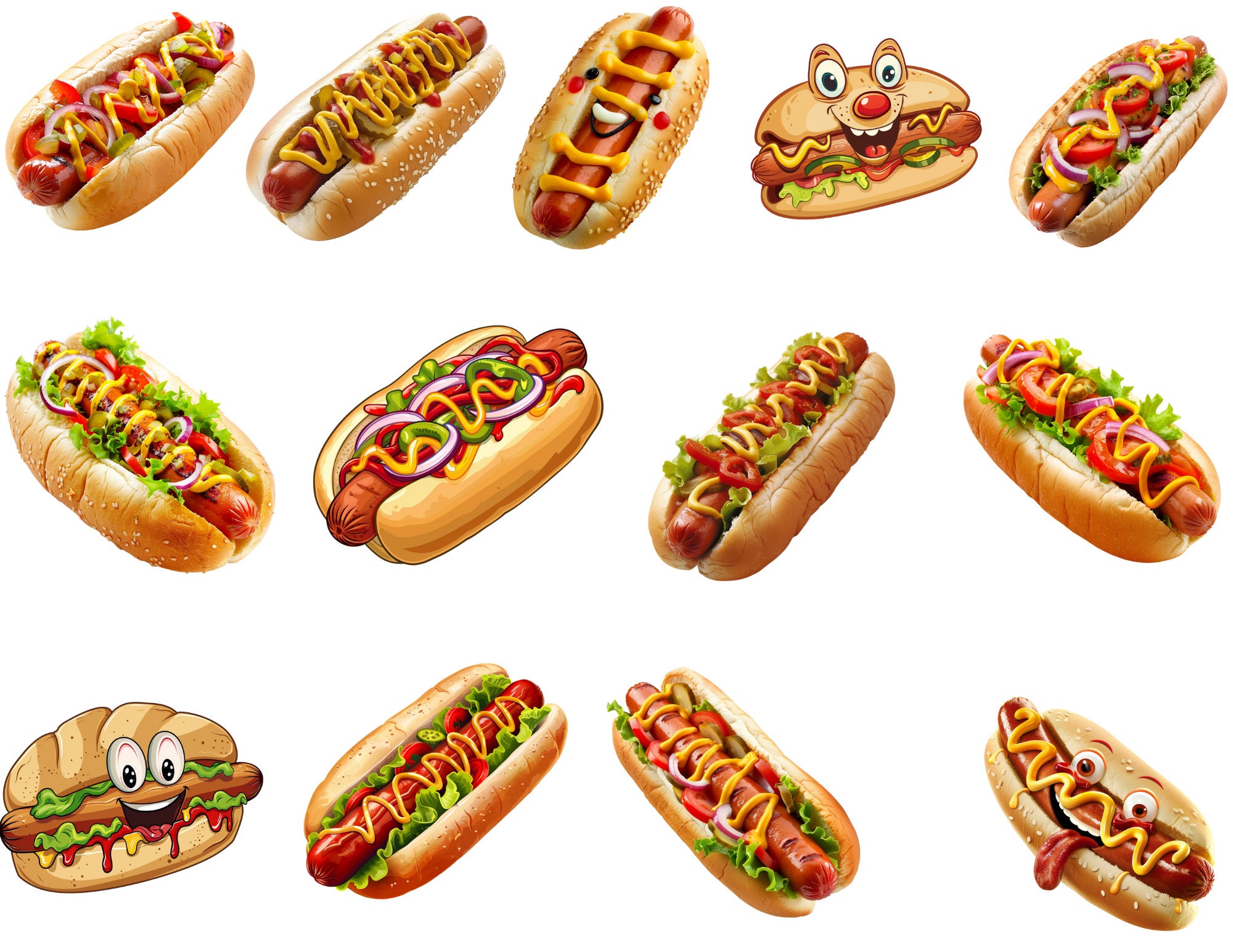 Clipart Hot Dogs Hot Dogs PNG Digital Print Hot Dogs - Etsy