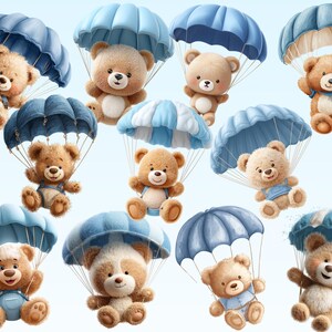 Blue Parachute Teddy Bear Clipart Bundle: Baby Boy Shower PNG ...