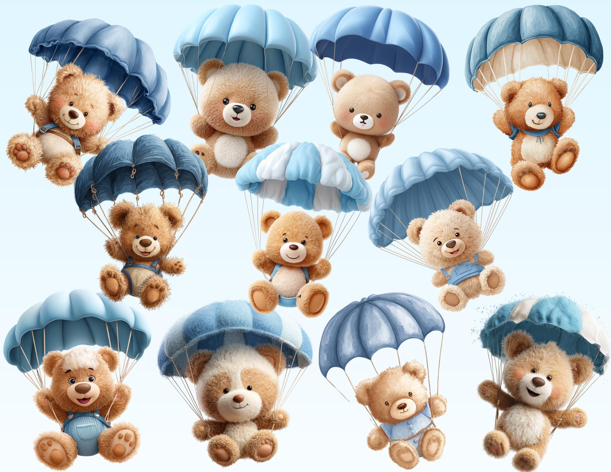 Blue Parachute Teddy Bear Clipart Bundle: Baby Boy Shower PNG ...