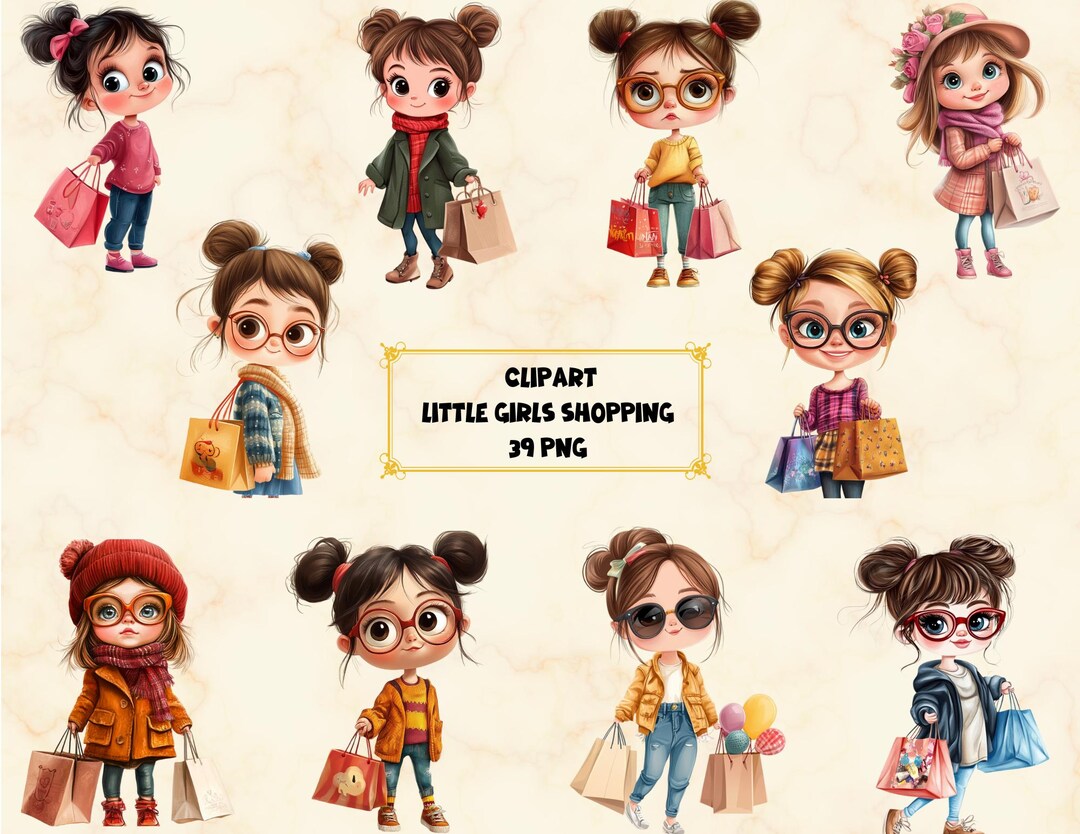 Little Girls Shopping Clipart | Kids PNG Art (commercial Use, Instant ...