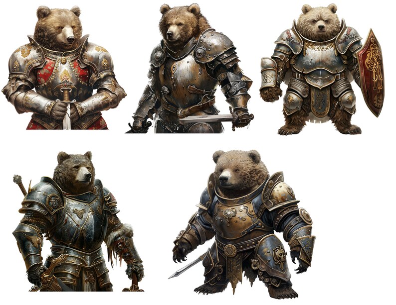 Clipart Bears in Armors | Bears in Armors PNG | Digital Print Bears in ...