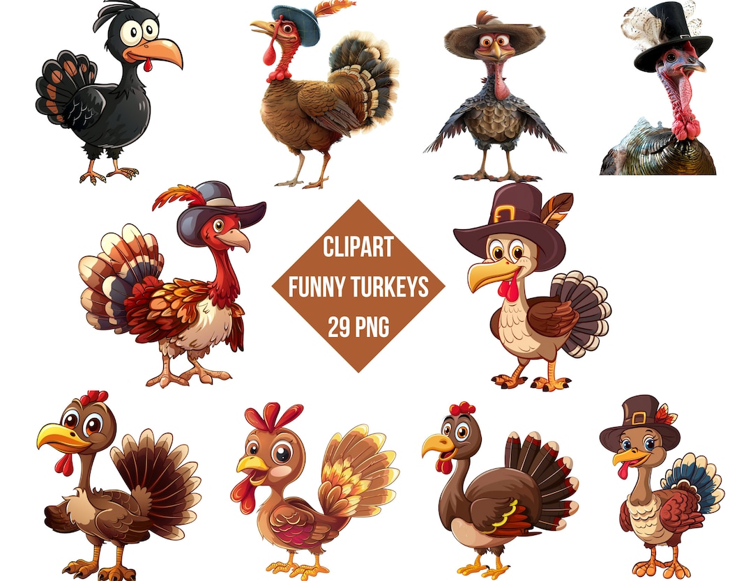 Clipart Funny Turkeys | Funny Turkeys PNG | Digital Print Funny Turkeys ...