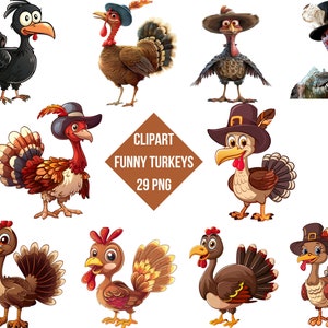 Funny Turkey Clipart: Thanksgiving PNG Graphics (digital Download) - Etsy