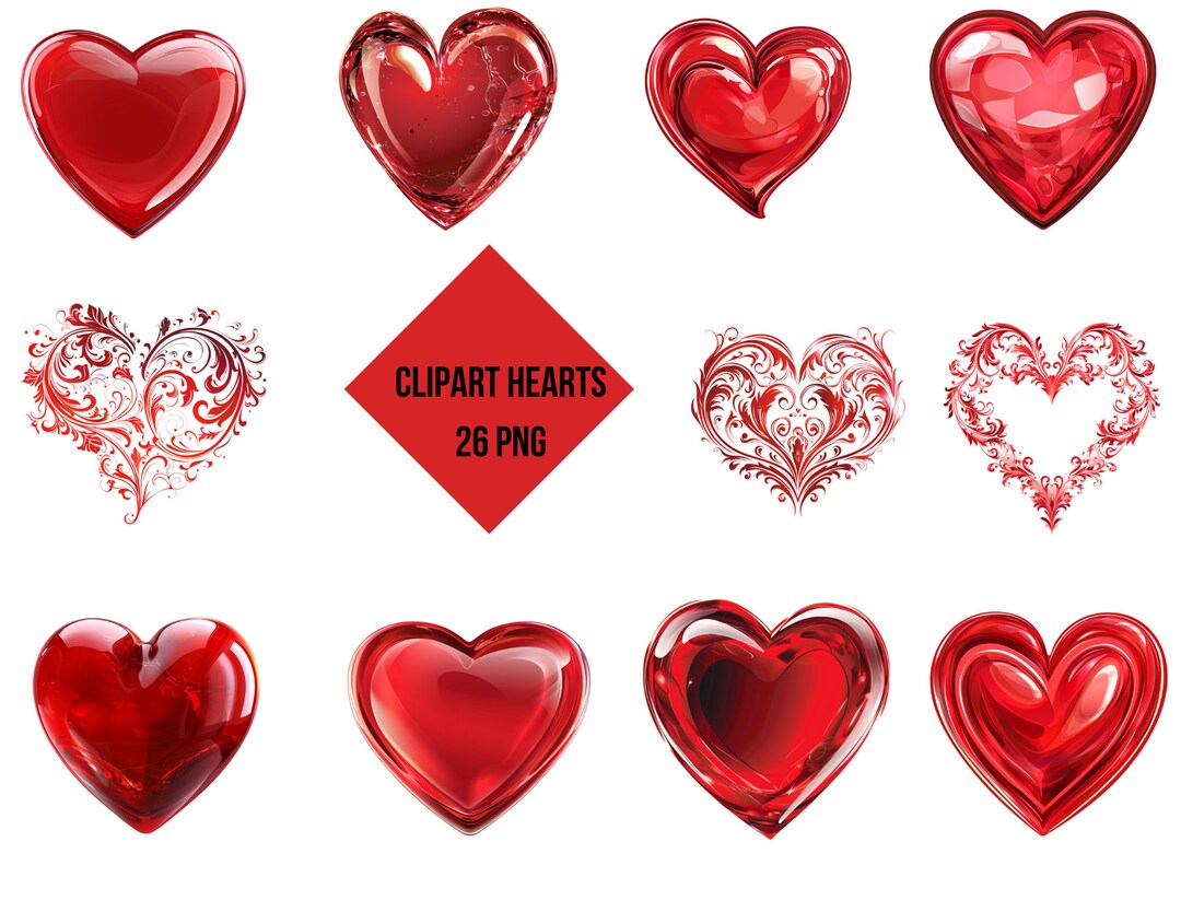 Hearts Clipart | 60 PNG Files | Cute Hearts PNG | Digital Print Decor ...