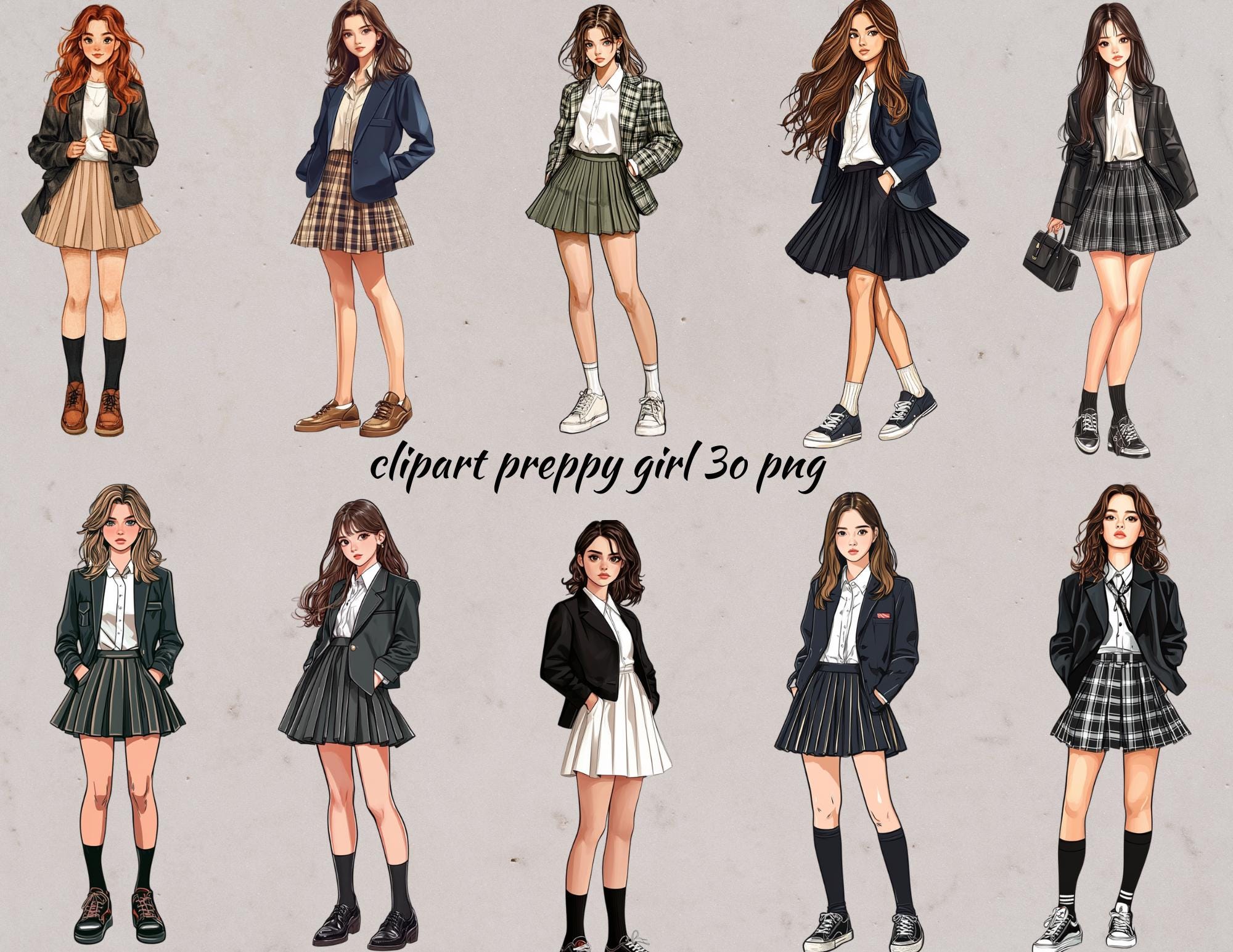 Preppy School Girl Clipart: Academic Fashion PNG (instant Download) - Etsy