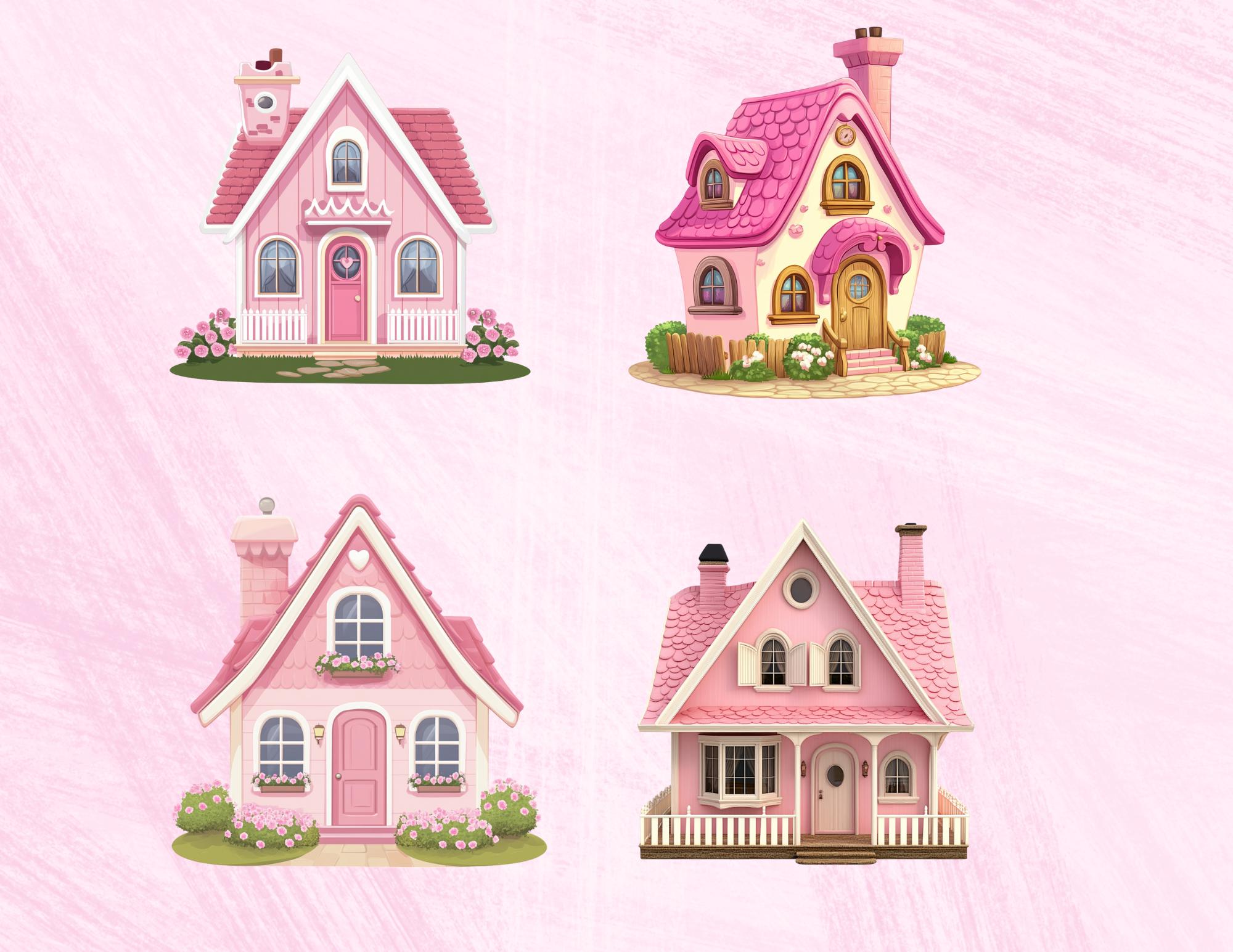 Pink House Clipart, Cute House PNG, Digital Print Pink House ...