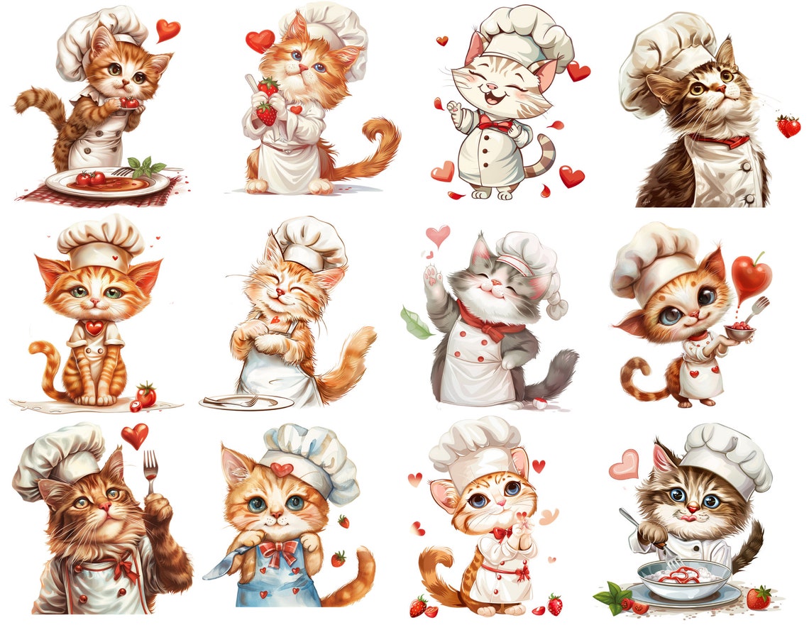 Clipart Chef Cats Bundle | Chef Cats PNG | Digital Print Cute Chef ...