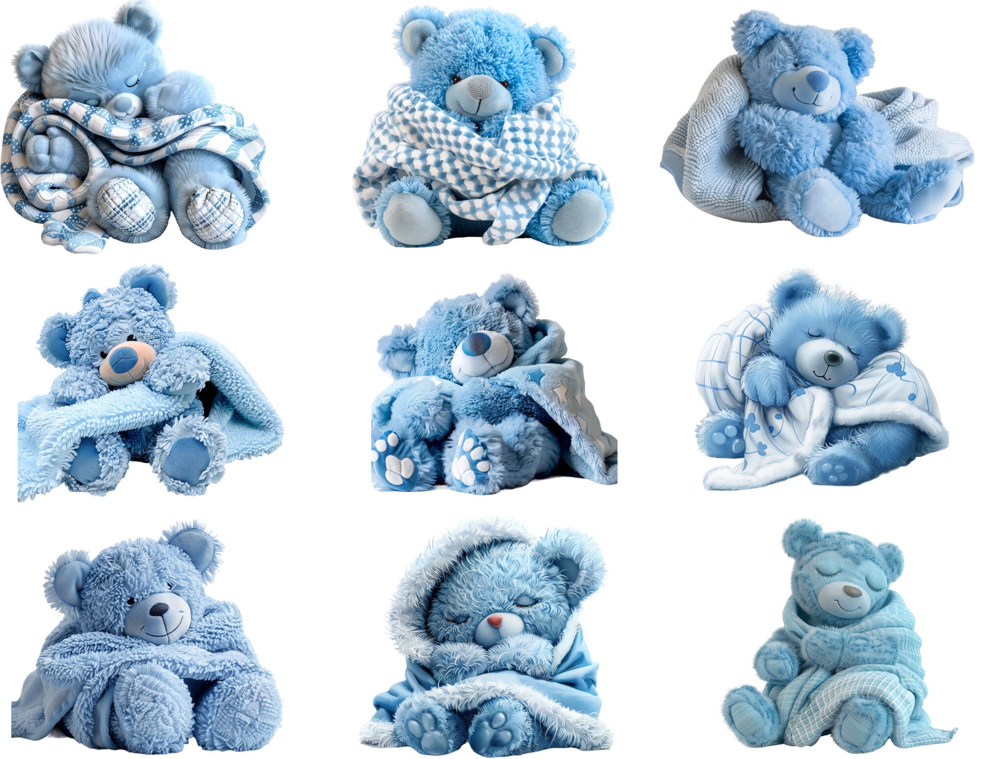 Clipart Cute Teddy Bears | Digital Print Sleeping Teddy Bears | Blue ...