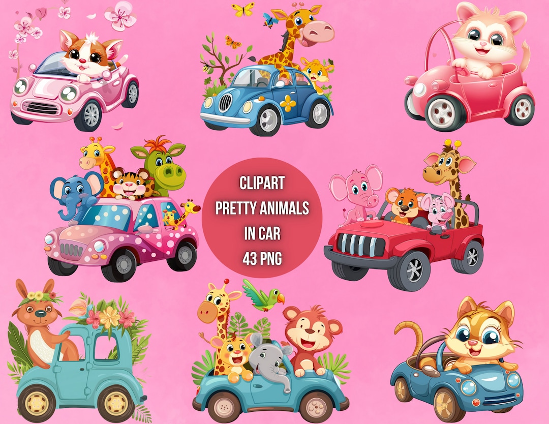 Clipart Cute Animals in Car | Adorable Road Trip Companions | Car With ...