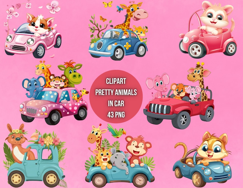 Clipart Cute Animals in Car | Adorable Road Trip Companions | Car With ...