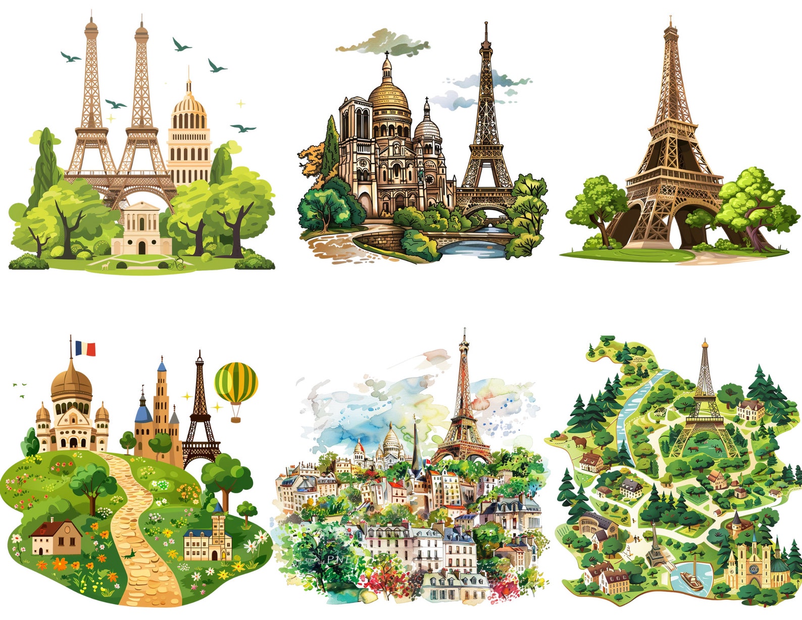 France Themed Clipart Set | Illustrations of Iconic Landmarks and ...