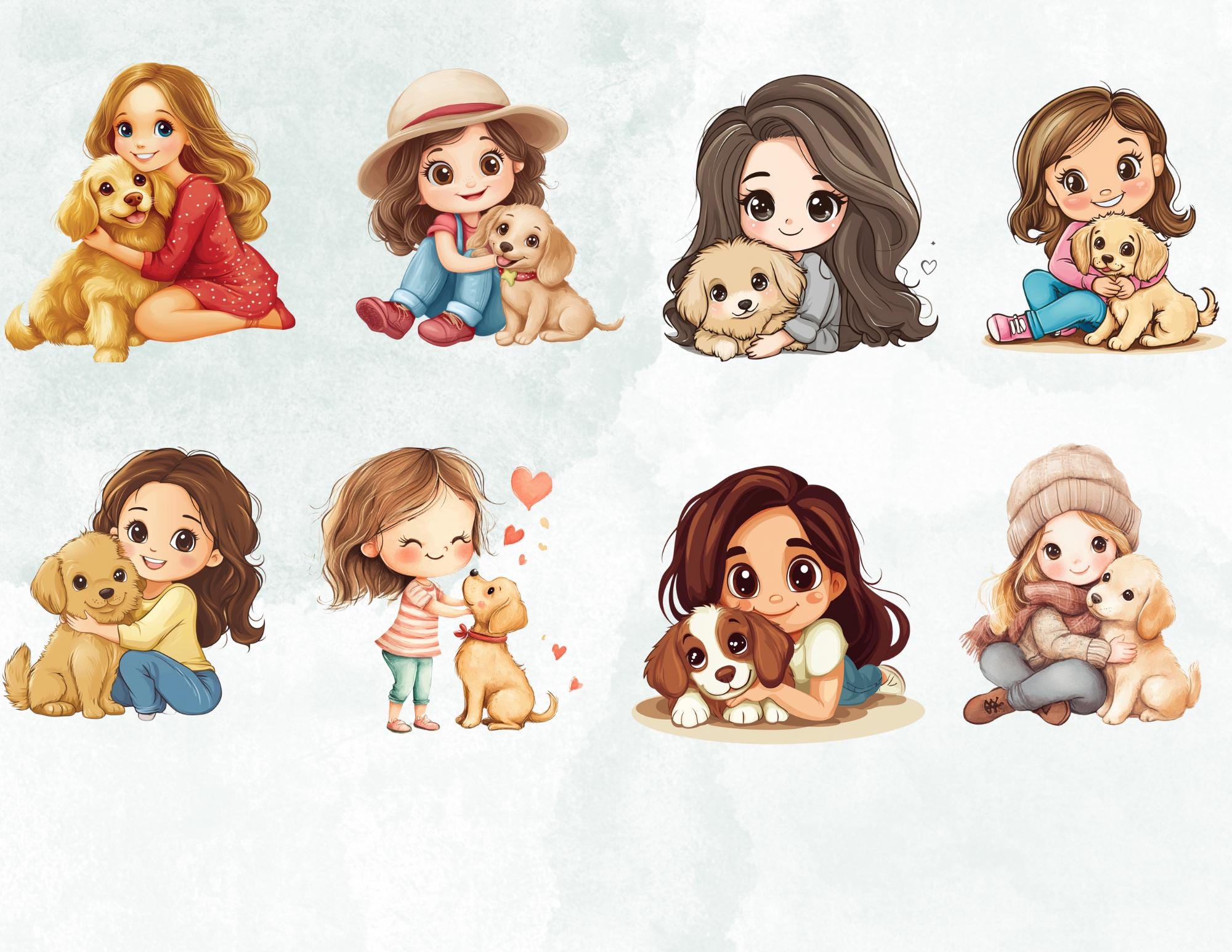 Girls and Puppies Clipart | Cute Illustration | Perfect for Projects ...