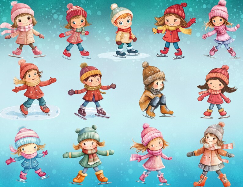 Clipart Winter Ice Skating | Kids Having Fun on Ice | 45 PNG | Cute ...