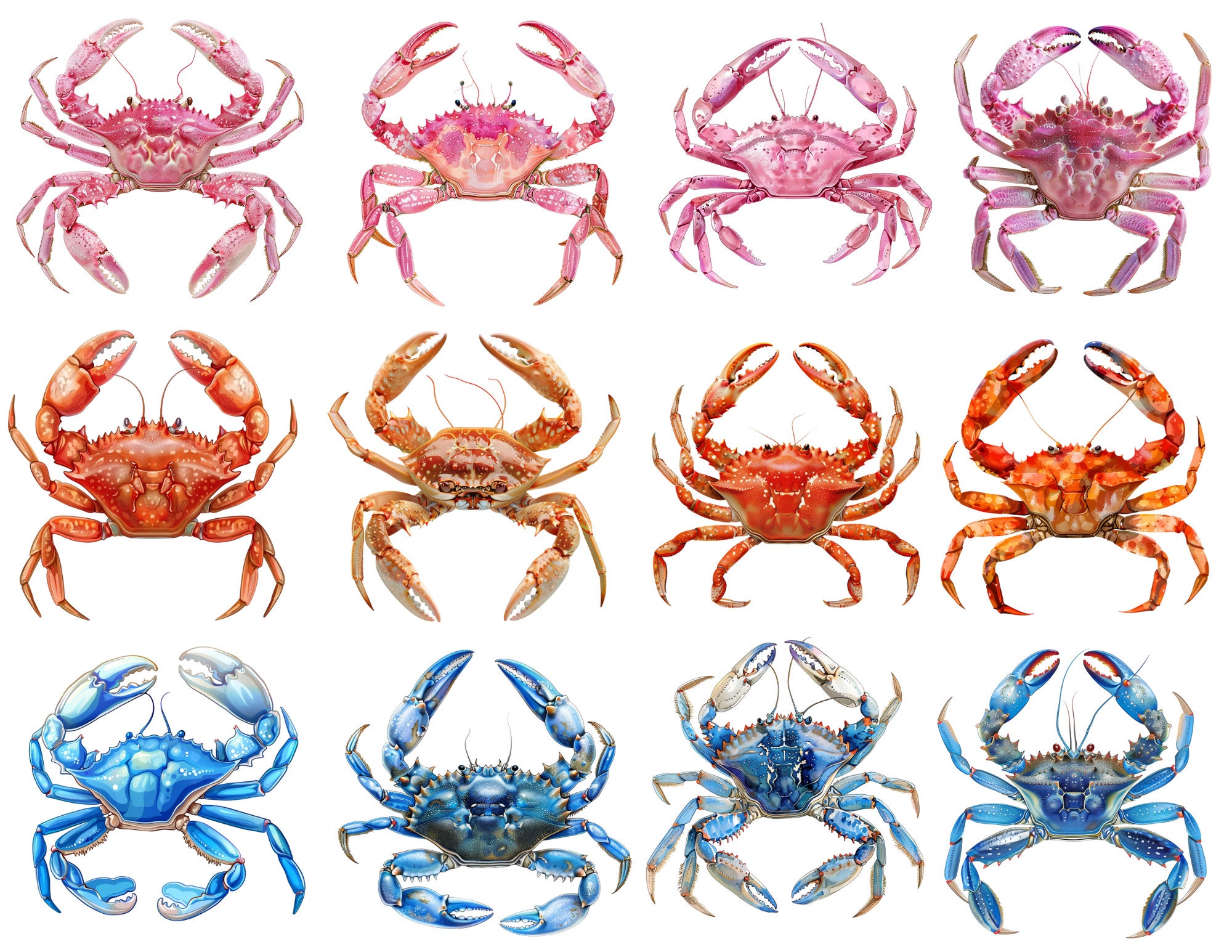 Clipart Pretty Crab Set | Colorful Crab PNG | Digital Print Pretty Crab ...