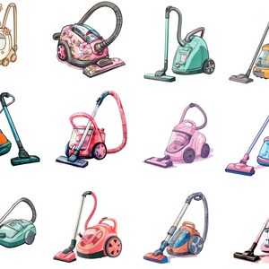 Whimsical Vacuum Cleaner Clipart Set, Home Decor 28 PNG (commercial Use ...