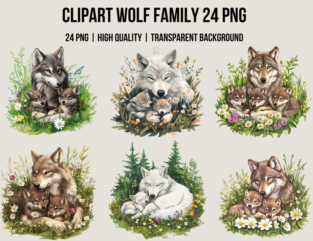 Wolf Family Clipart Bundle, Digital Forest Animal , Boho Woodland ...