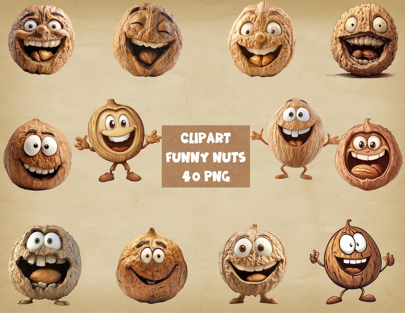 Funny Nuts Clipart | Cute Nuts 40 PNG | Digital Print Nuts Decor ...