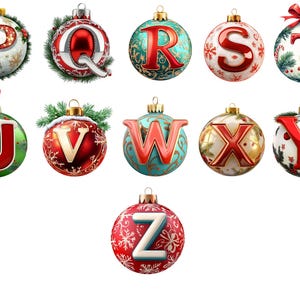 Christmas Ornament Clipart Alphabet, Festive Holiday Baubles, A-Z PNG ...