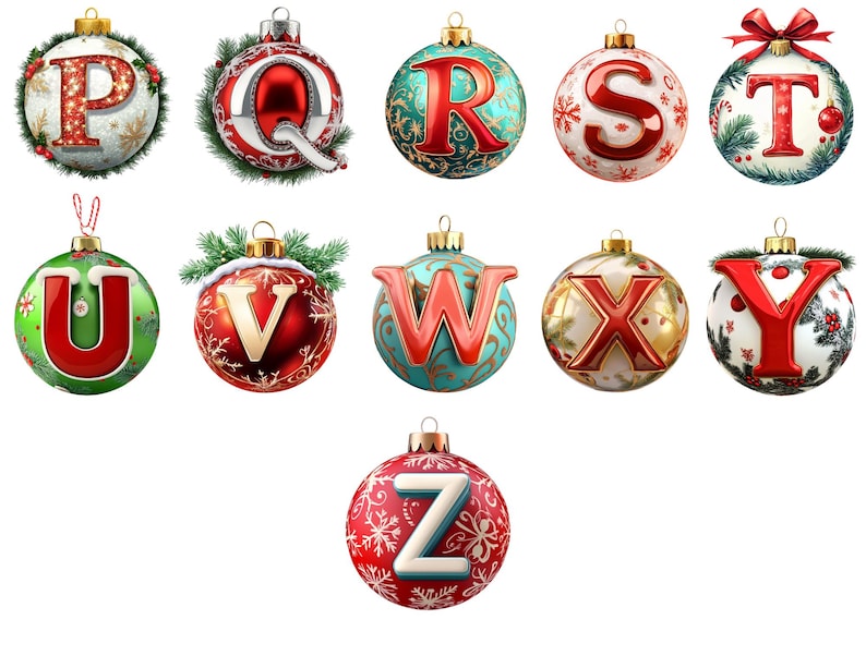 Christmas Ornament Clipart Alphabet, Festive Holiday Baubles, A-Z PNG ...