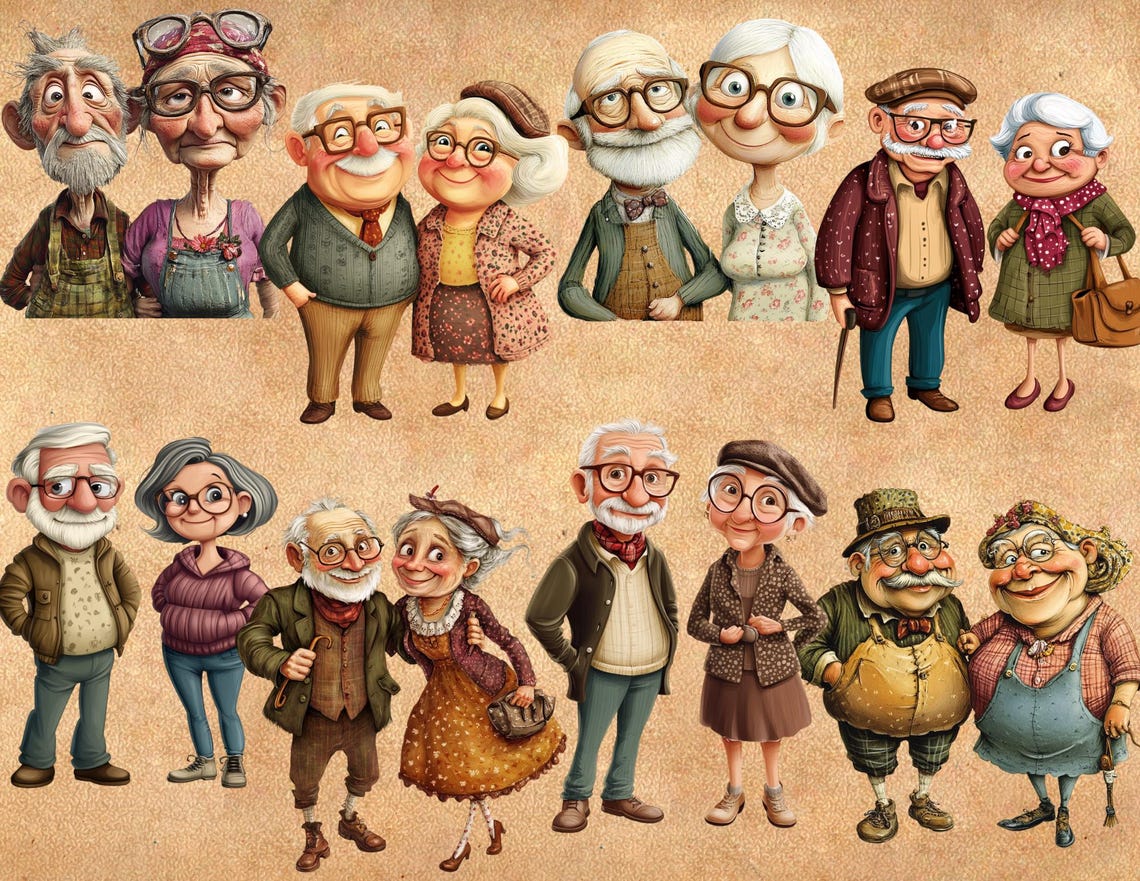 Elderly Couple Clipart | Cute Old People PNG | Vintage Grandparents ...