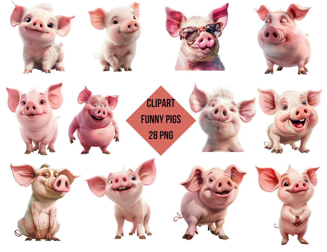 Adorable Pig Clipart Bundle | Cute Funny Pigs PNG | Printable Digital ...