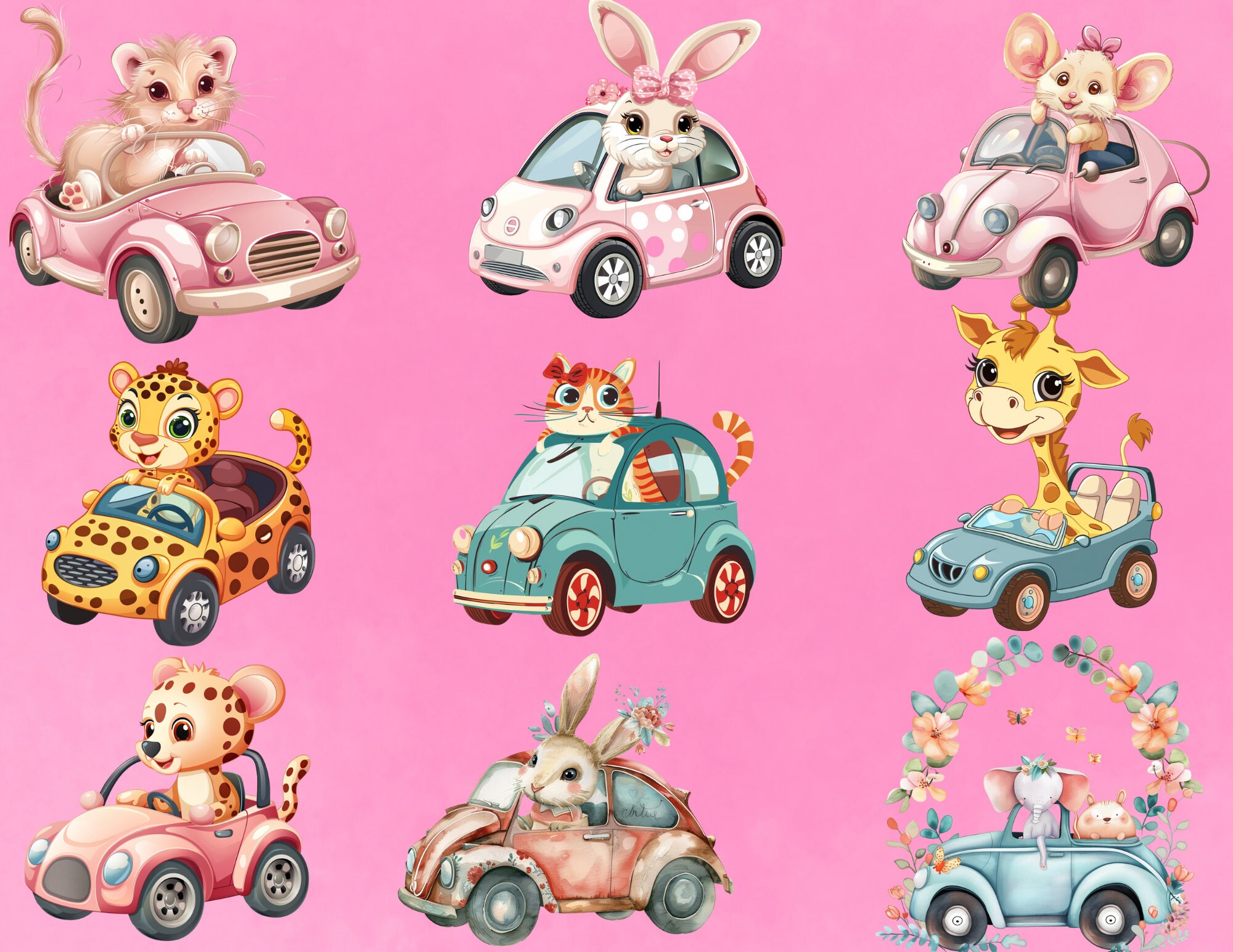 Clipart Cute Animals in Car | Adorable Road Trip Companions | Car With ...