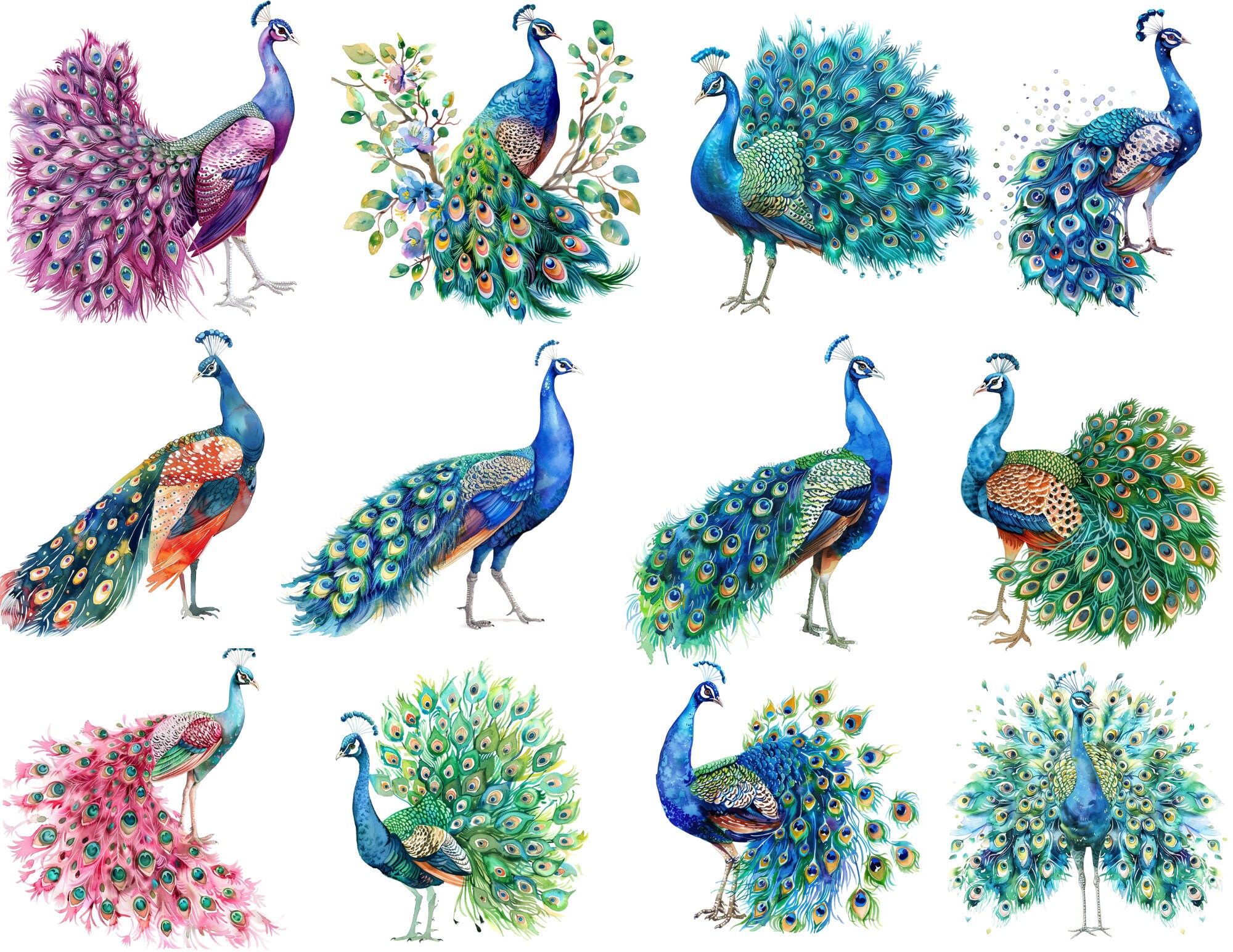 Clipart Beautiful Peacocks | Pretty Peacocks PNG | Digital Print Unique ...
