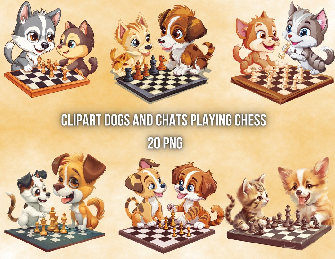Clipart Cats and Dogs Playing Chess | Animals Playing Chess PNG ...