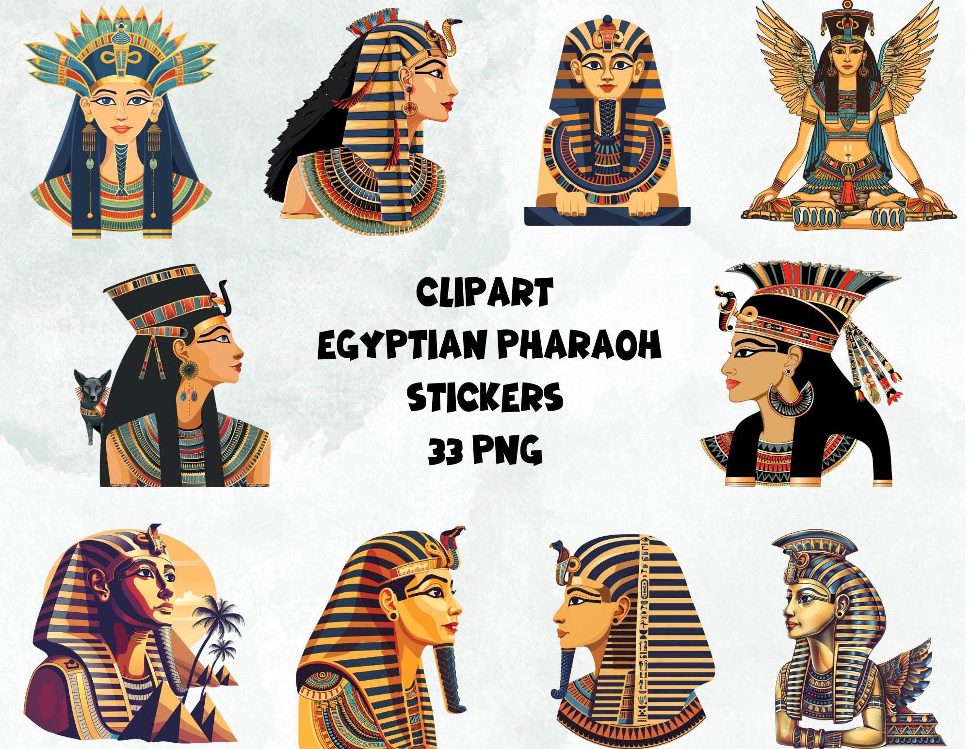 Clipart Egyptian Pharaoh Stickers | Ancient Egyptian Vinyl Sticker Set ...