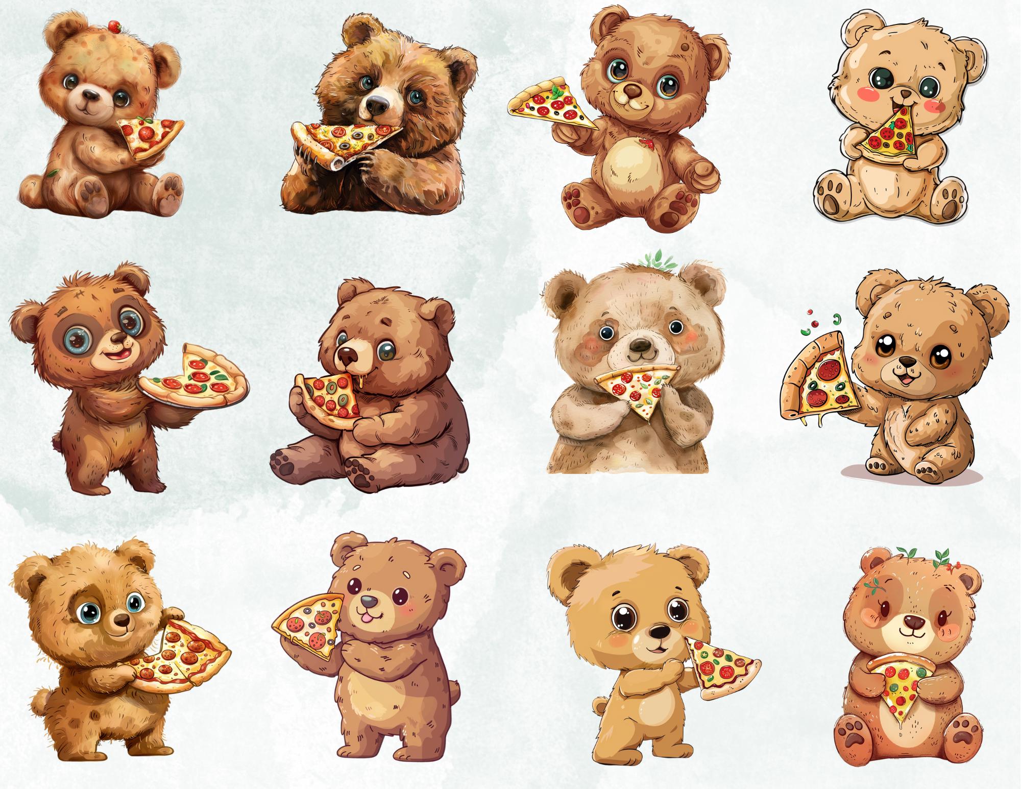 Clipart Bears With Pizza | Cute Bears PNG | Digital Pizza-loving Bear ...