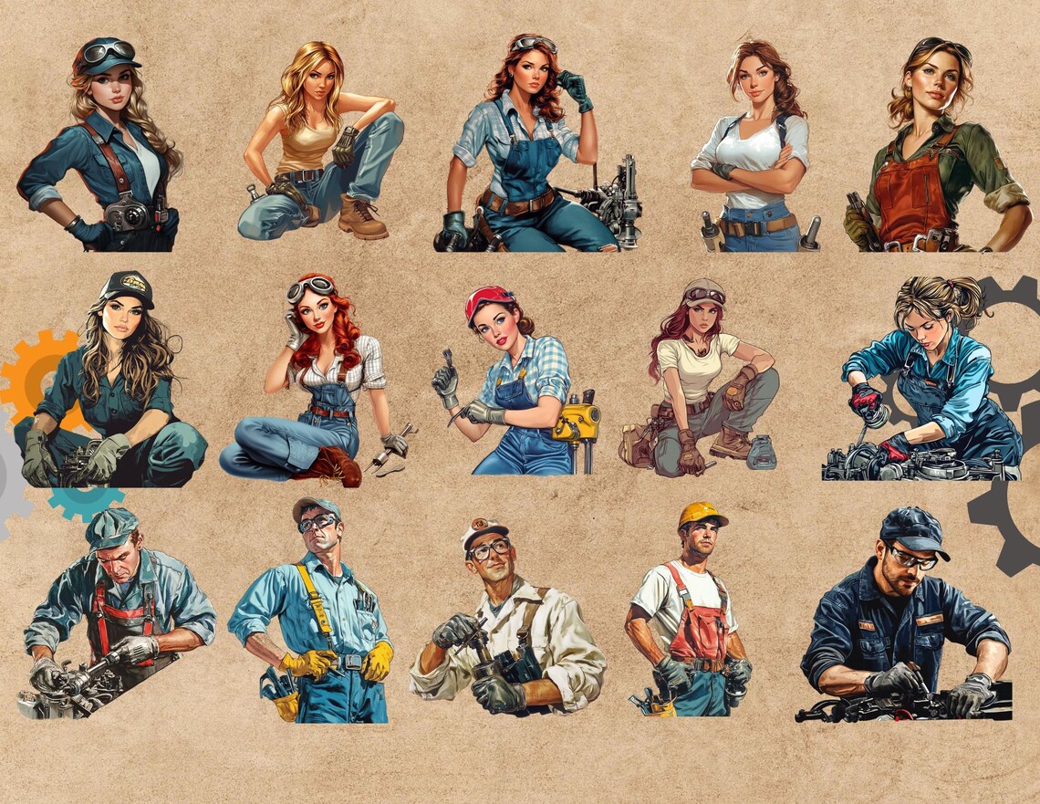 Mechanic Clipart Bundle | Modern Mechanic PNG | Printable Auto Mechanic ...