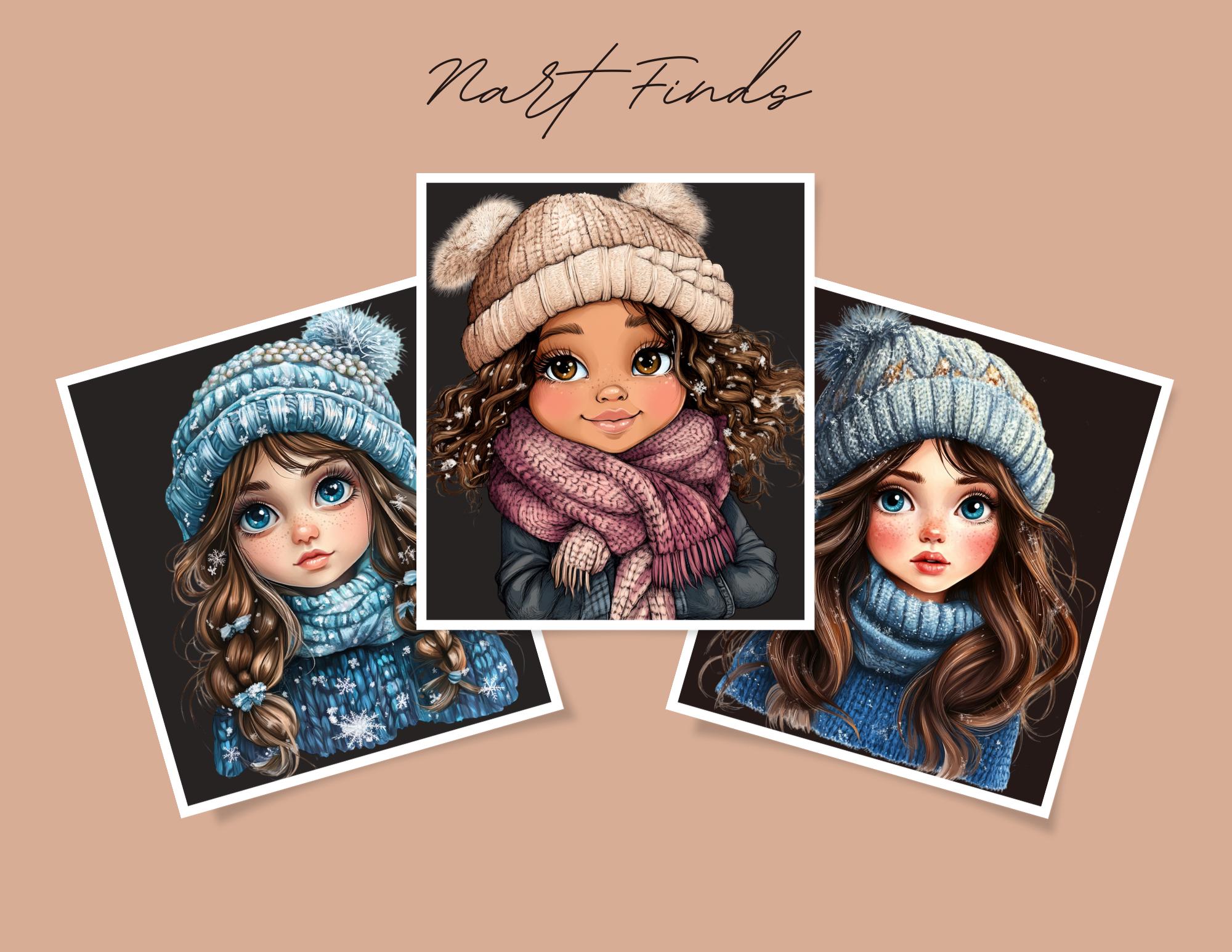 Winter Girls With Cozy Hats Clipart | Winter Vibes PNG | Digital Print ...