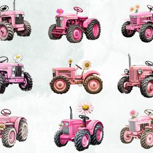Clipart Pink Tractors, Tractors With Flowers 36 PNG, Digital Print Cute ...