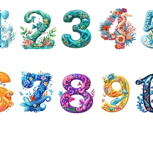 Ocean Numbers Clipart, Underwater Number PNG, Sea Life Numbers, Marine ...
