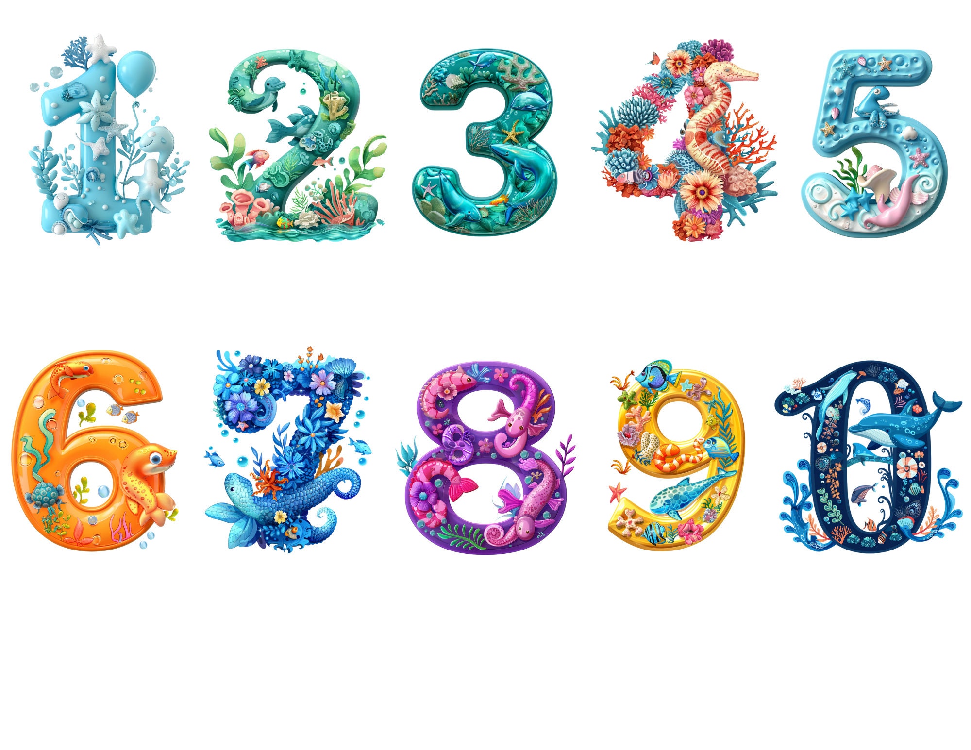 Clipart Oceanic Numbers Oceanic Numbers PNG Digital Print Oceanic ...